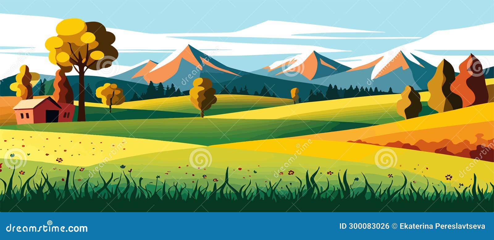 Banner Field of Spring Flowers in the Mountains Lit by the Morning Sun ...