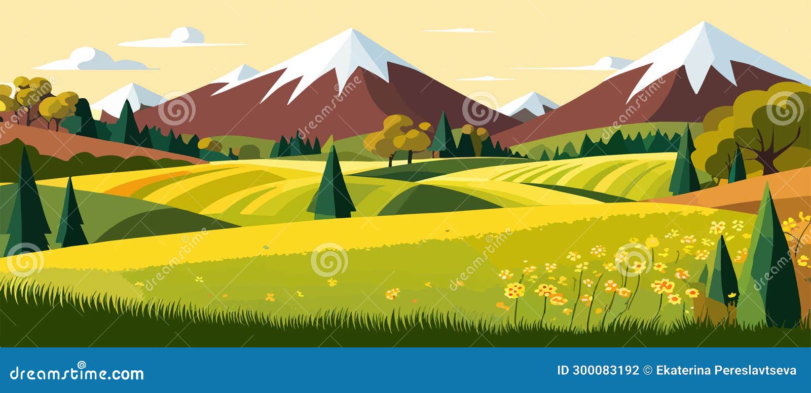 Banner Field of Spring Flowers in the Mountains Lit by the Morning Sun ...