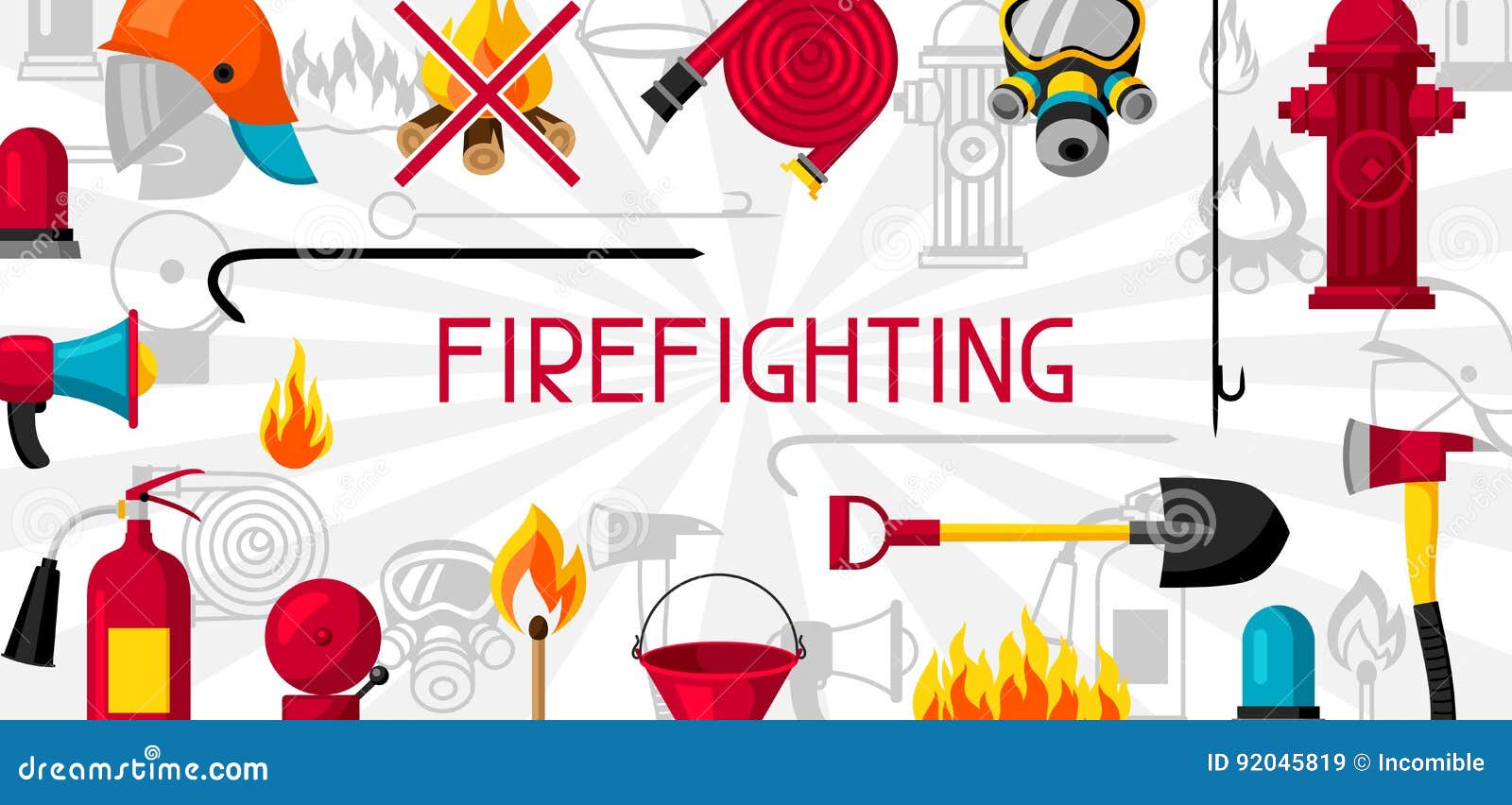 Banner with Firefighting Items. Fire Protection Equipment Stock Vector ...