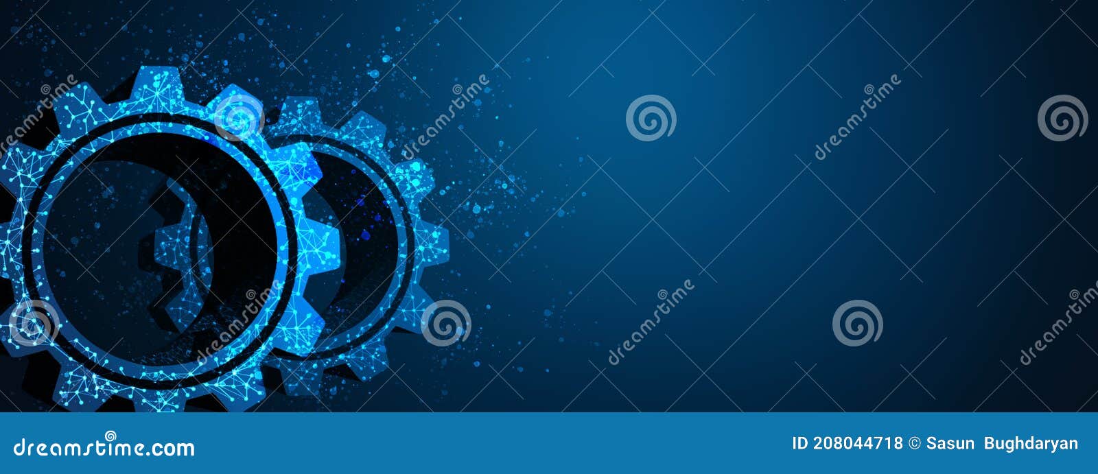 Banner, Gears On Blue Background, Concept Teamwork And Cohesion Royalty ...