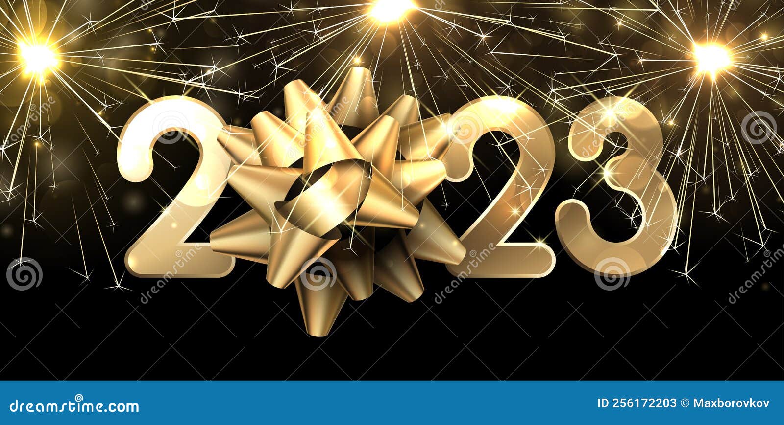 Golden 2023 Sign With Bow On Transparent Background Cartoon Vector ...