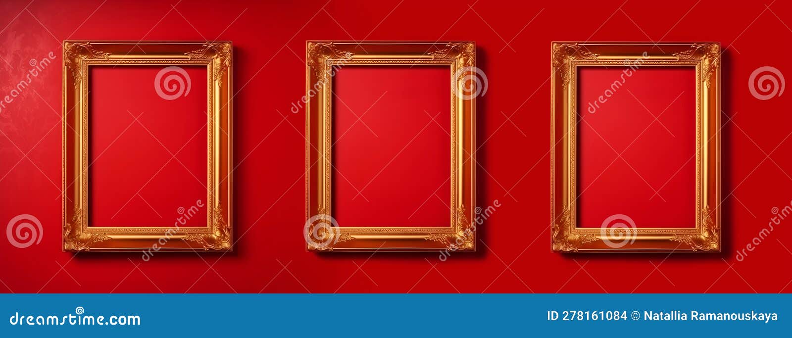 Banner, Golden Vintage Frame on Red Velvet Background. Copy Paste Space ...