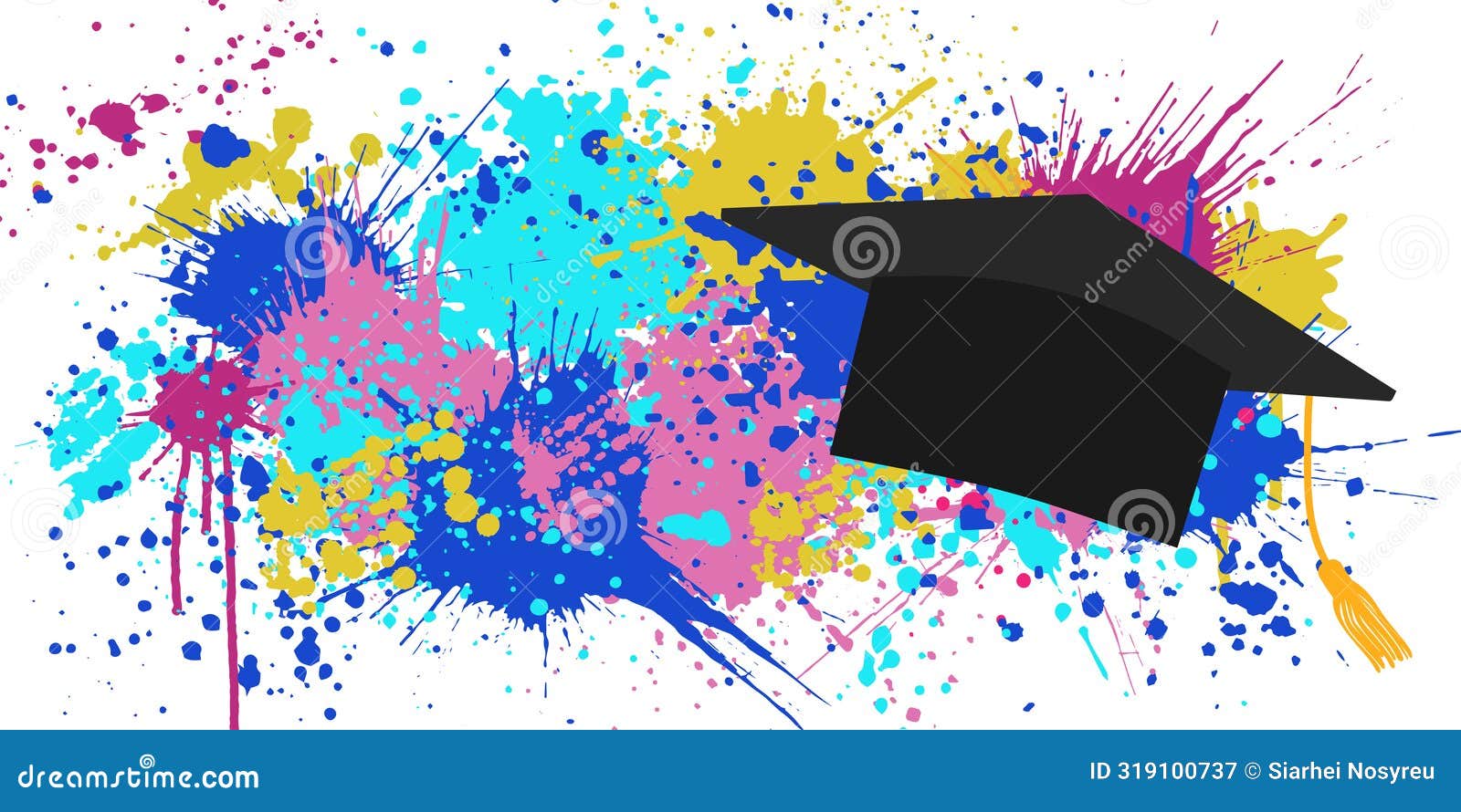 Banner with Graduation Cap and Rainbow Splashes. Vector Illustration ...