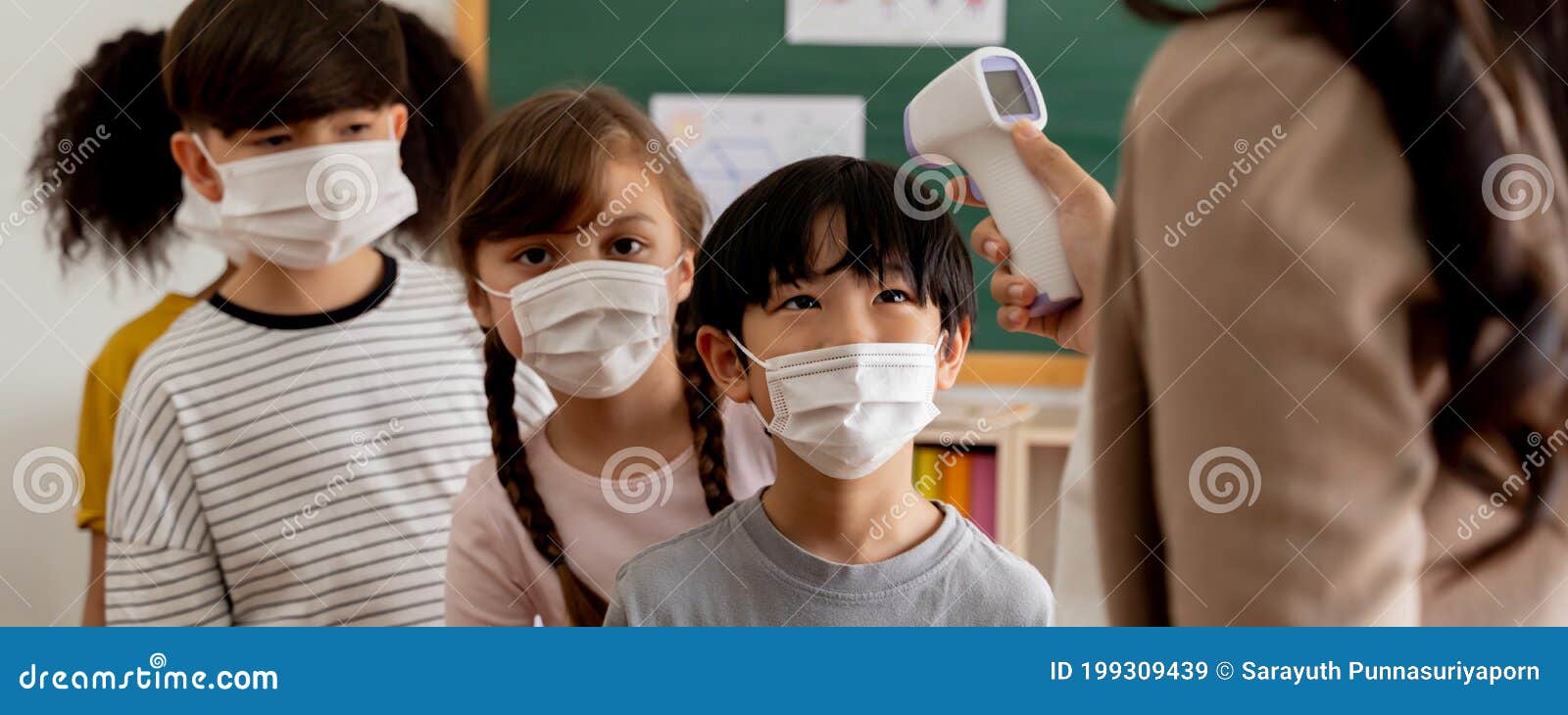 Banner of Group of Diverse Students in School Building Checked and ...
