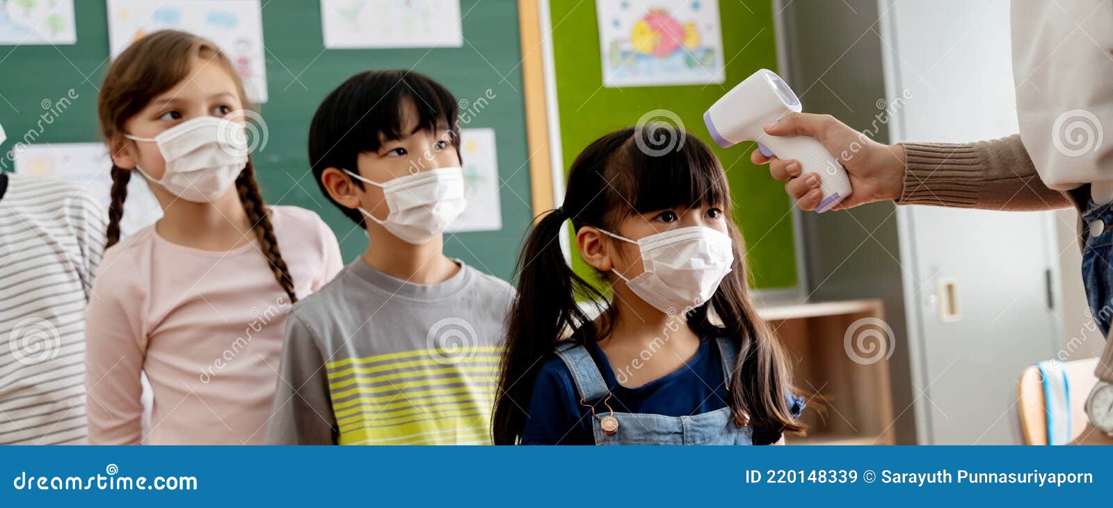 Banner Of Group Of Diverse Students In School Building Checked And ...
