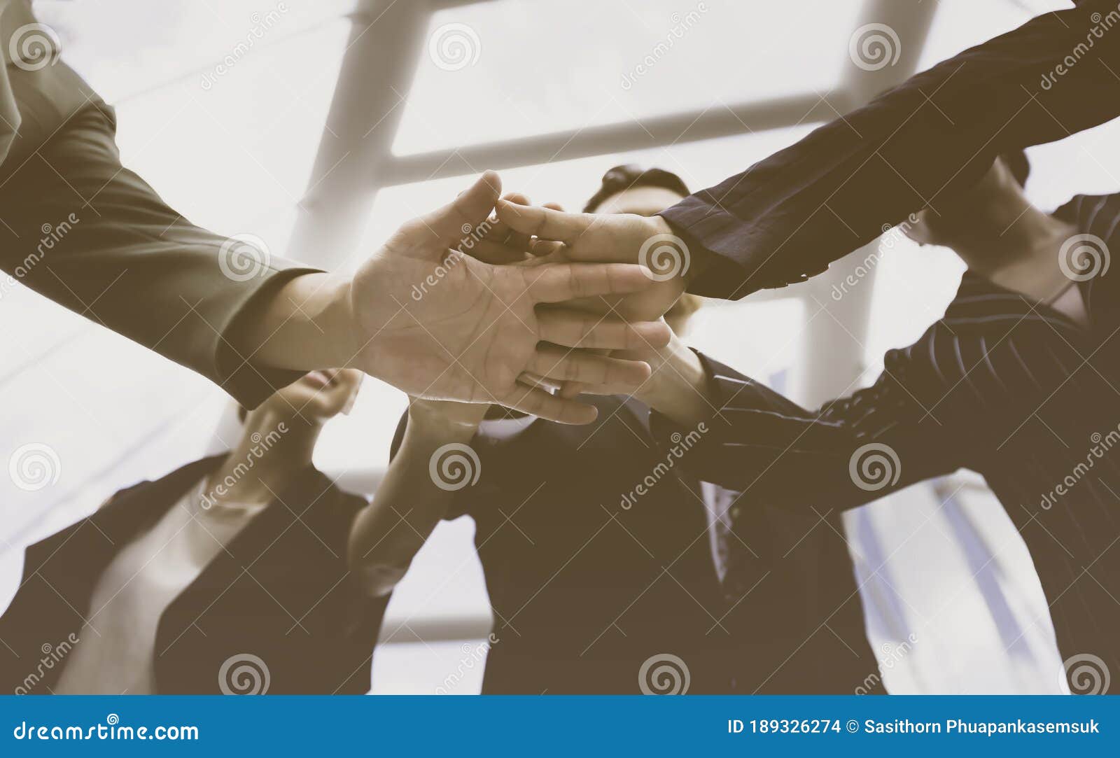 Banner Group Of Young People Bump Of Hands Teamwork Together Royalty ...