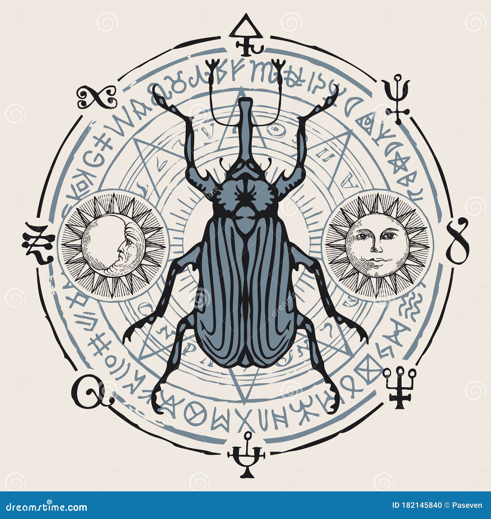 Banner with Hand Drawn Beetle and Magic Symbols Stock Vector ...