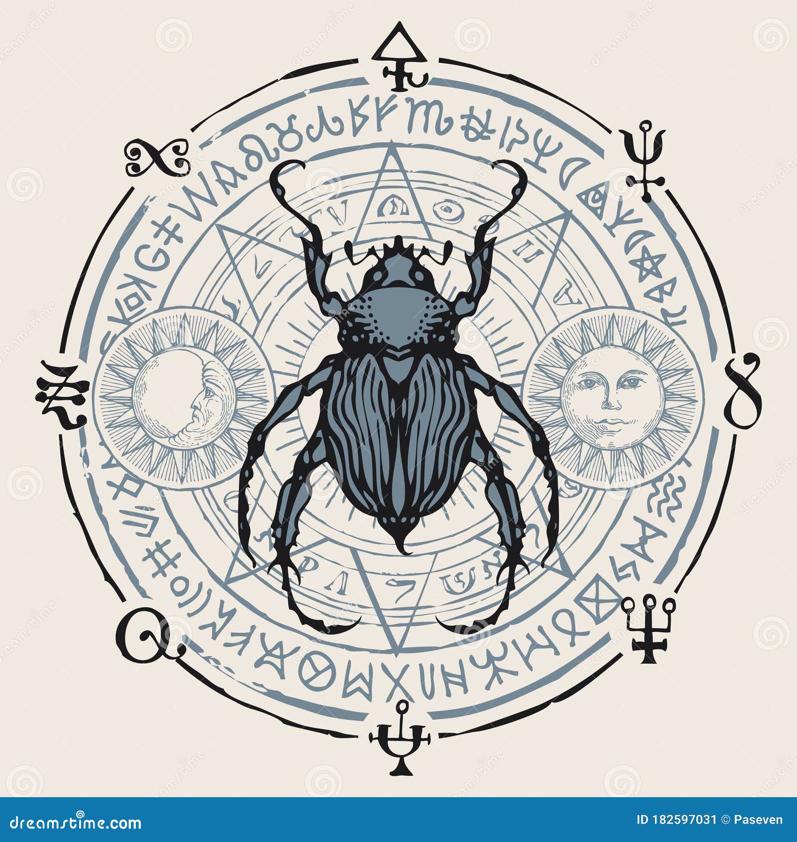Banner with Hand Drawn Beetle and Magic Symbols Stock Vector ...