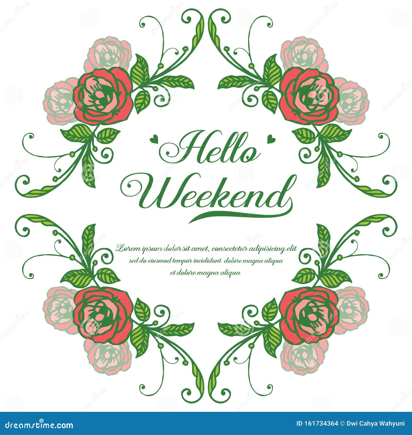 Banner Hello Weekend, with Texture Ornate of Red Rose Flower Frame ...