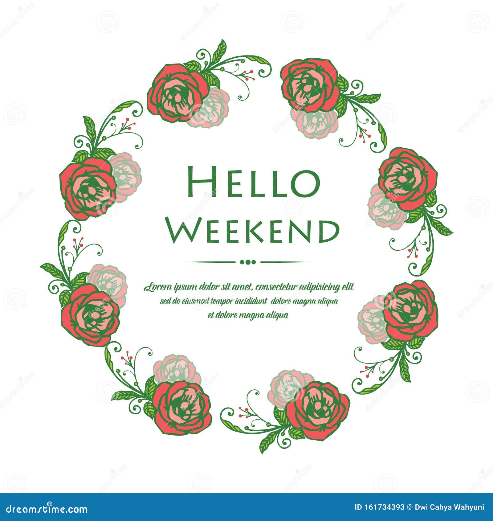 Banner Hello Weekend, with Texture Ornate of Red Rose Flower Frame ...