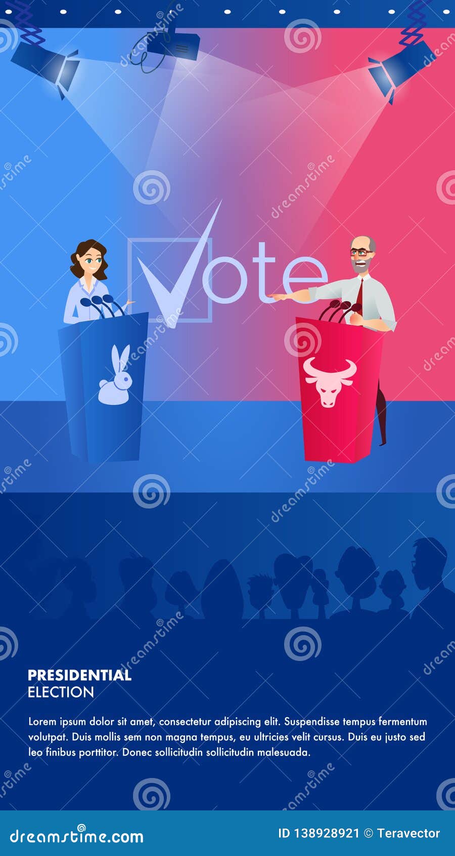 Banner Debate Candidate Versus Opposition With Megaphone Line Style