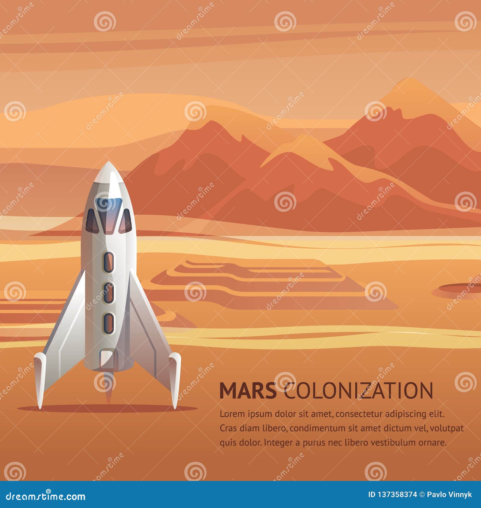 Banner Illustration Space Rocket on Surface Mars Stock Vector ...