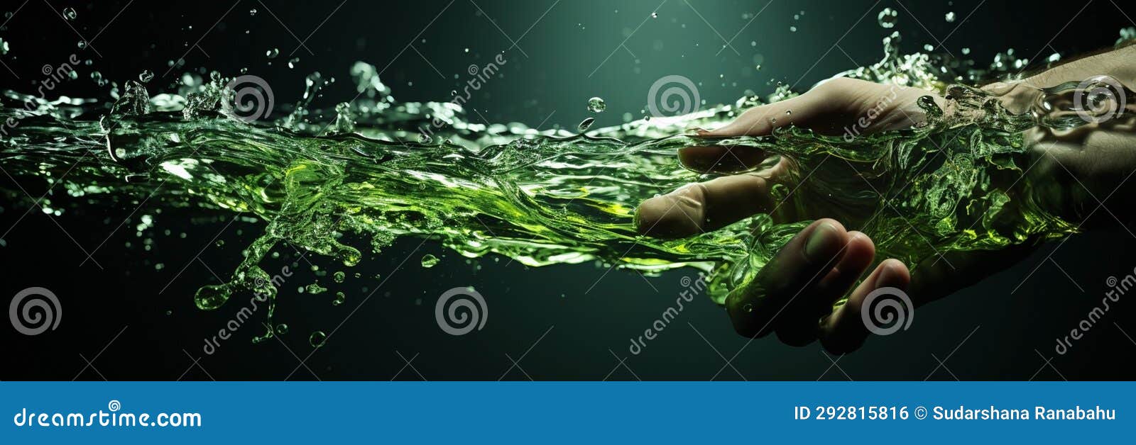 Banner Image of a Human Hand Touching Water Splash on a Dark Background ...