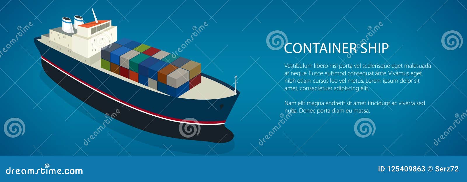 Banner Isometric Container Ship Stock Vector - Illustration of seaport ...