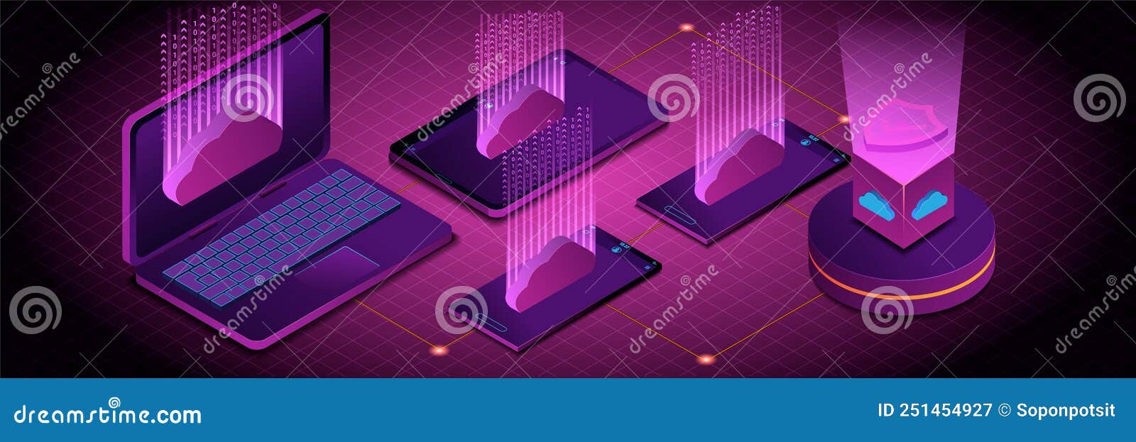 Banner of Isometric 3D Illustration Cloud Technology Work.it`s Upload ...