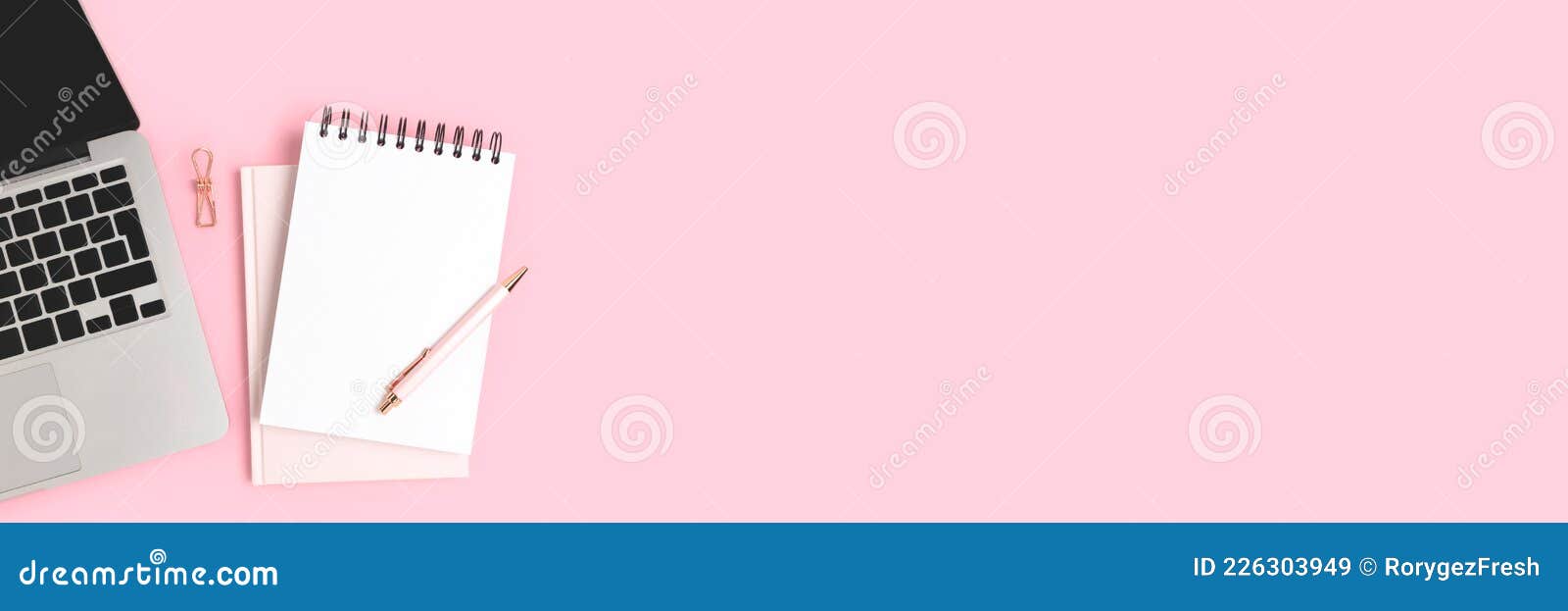 Banner with Laptop and Notepad on a Pink Background. Stock Image ...
