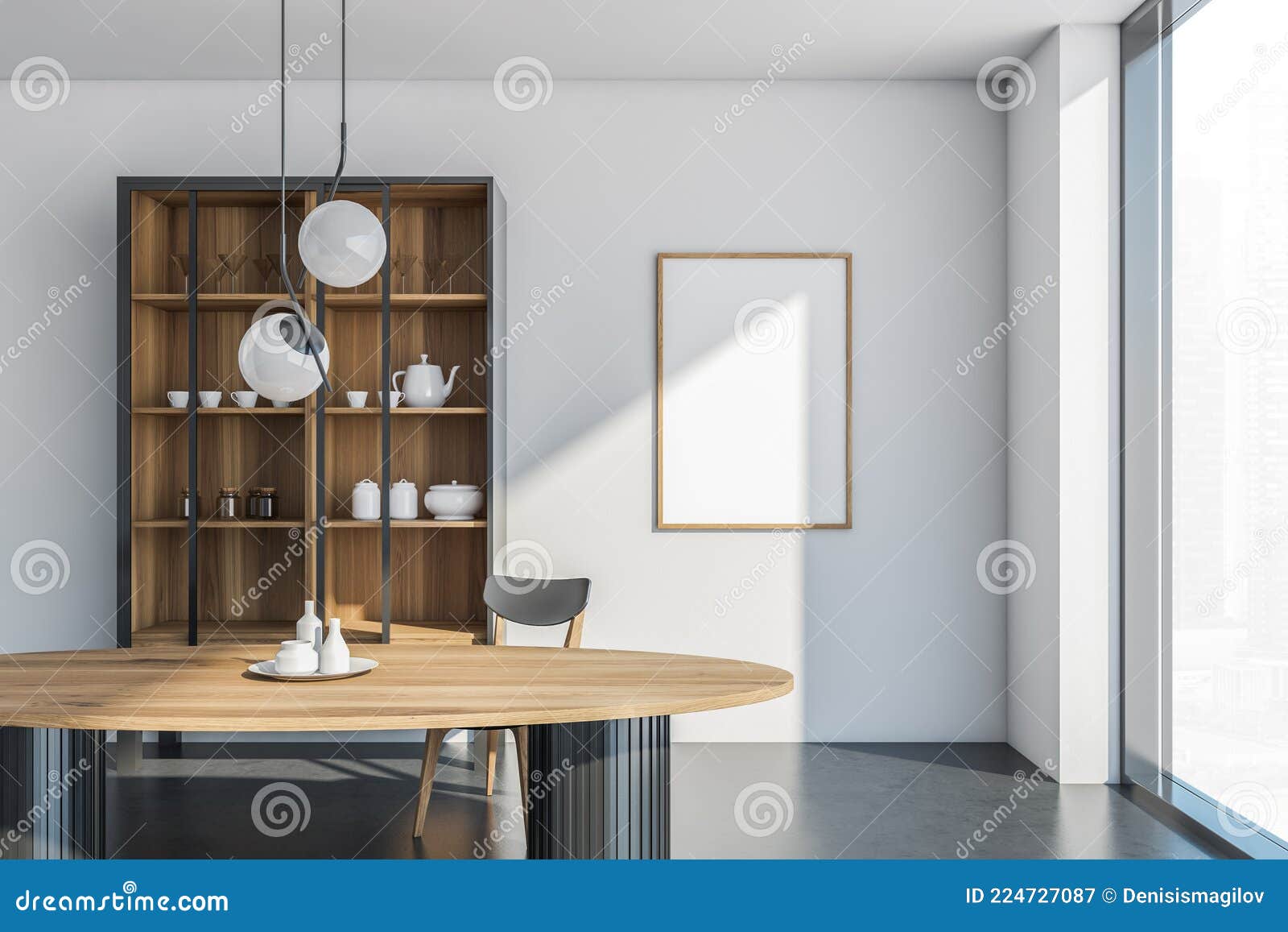 Banner in the Light Dining Space with Panoramic Window and Cupboard ...