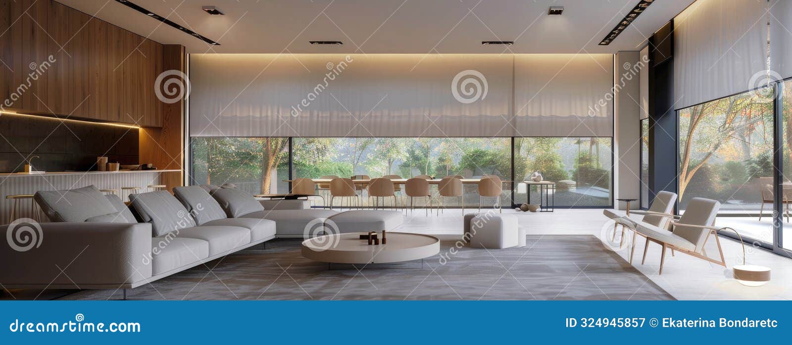 Banner, Light Roller Shades in a Luxurious Modern Home in Panoramic ...