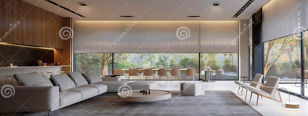Banner, Light Roller Shades in a Luxurious Modern Home in Panoramic ...
