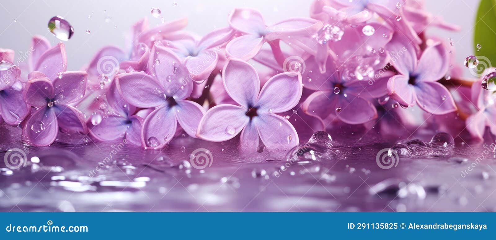 Banner with Lilac Flowers in Water Drops Stock Illustration ...