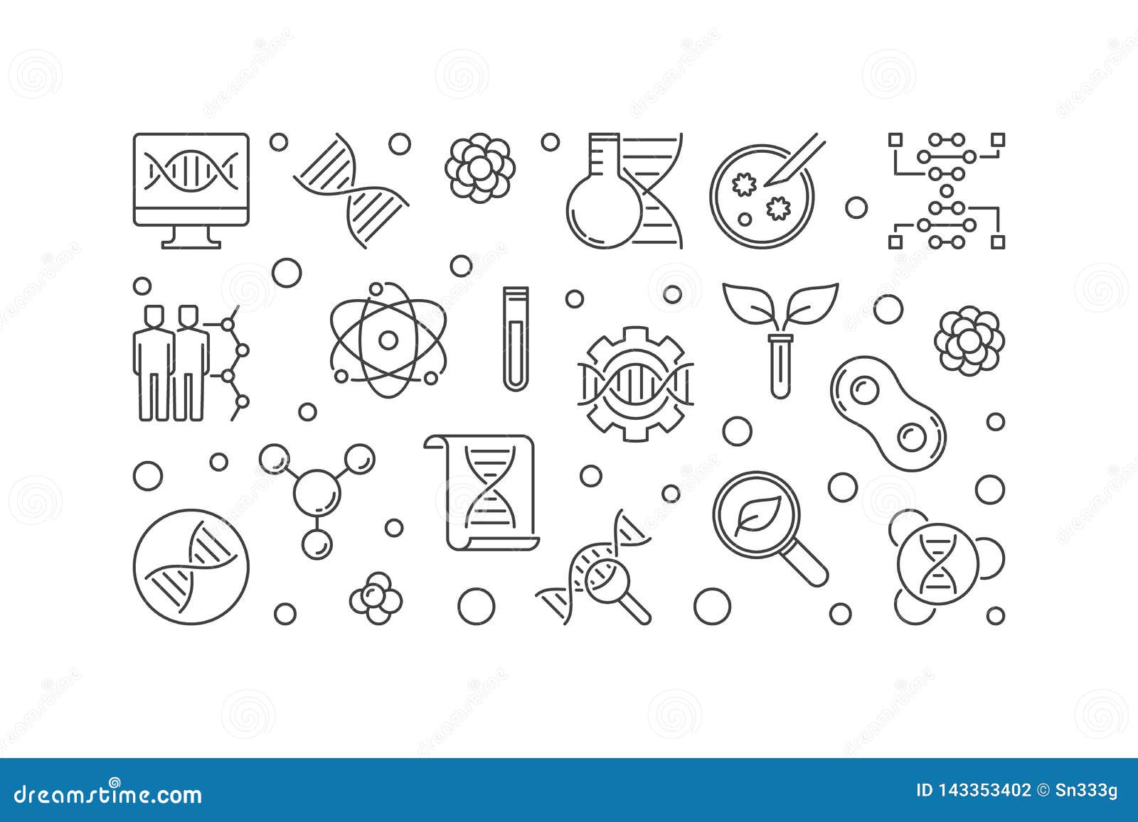 Banner Made with Outline Genetics Icons. Vector Illustration Stock ...