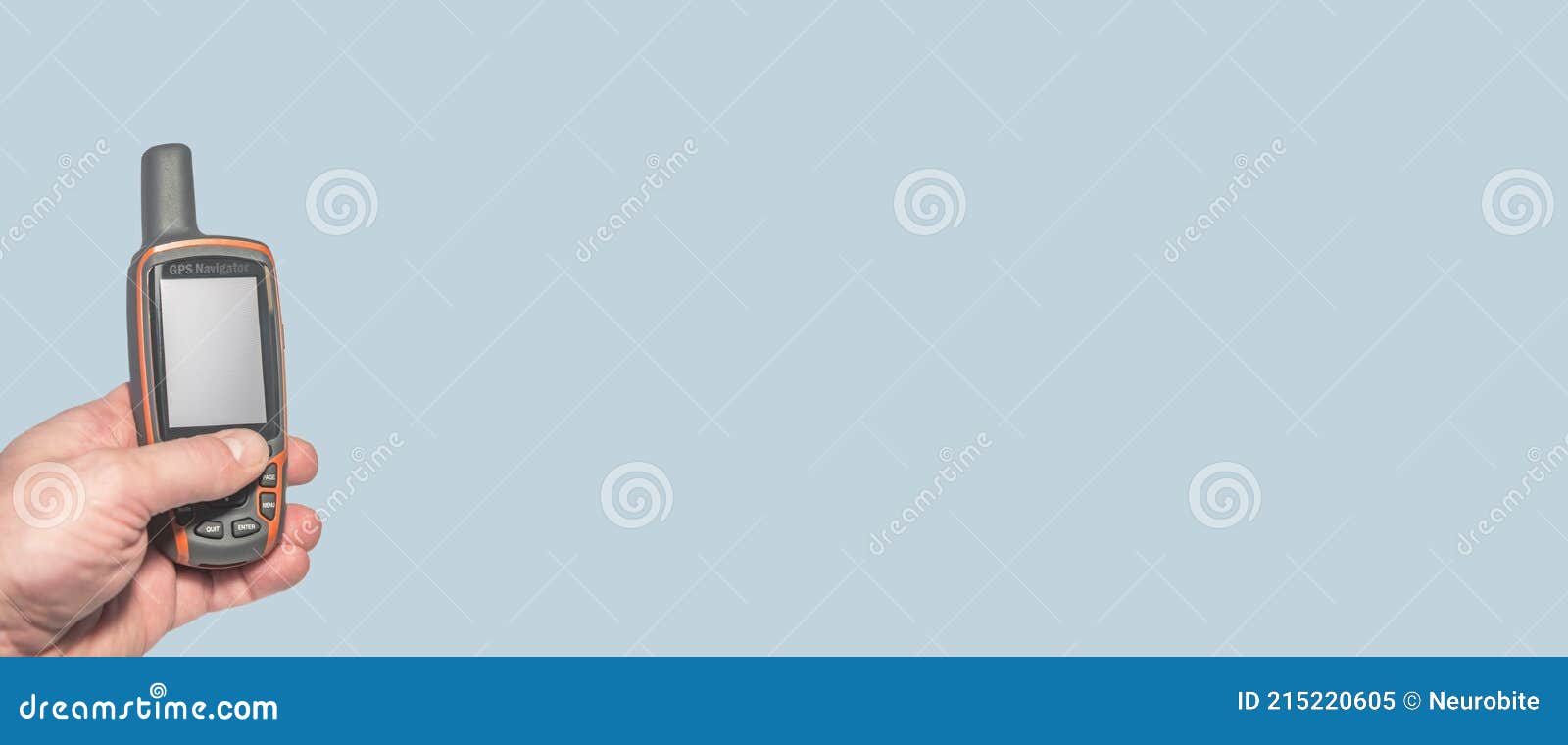 Banner with a Man Hand Holding a GPS Navigator with Empty Screen and ...