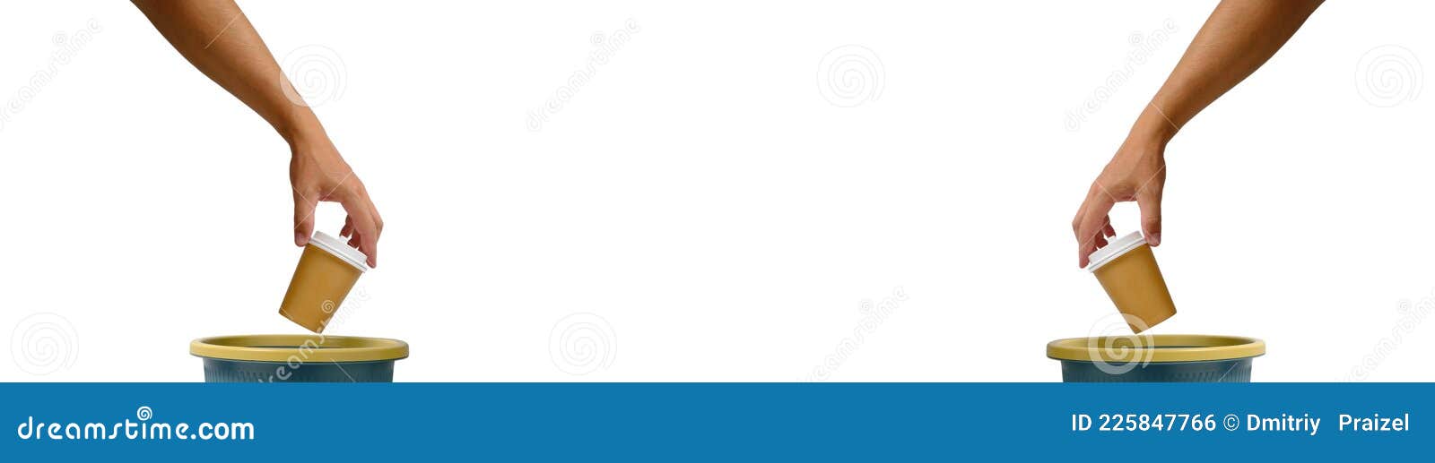 Banner a Man Hand Throws Disposable Coffee Cup into Trash, on White ...