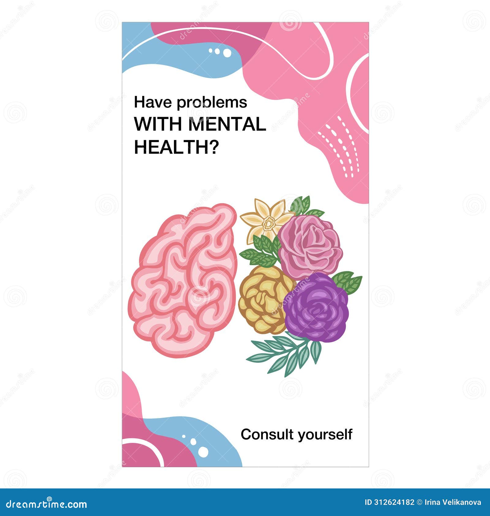 Banner Mental Health Blooming Brain Vector Illustration Stock Vector ...