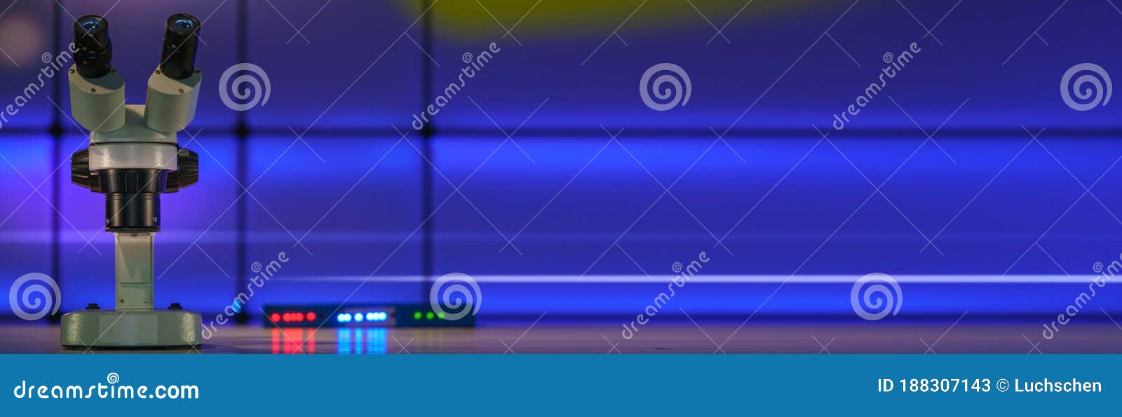 Banner with a Microscope on a Table in a Science Lab Stock Image ...