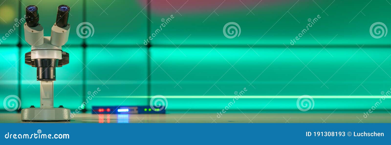 Banner with a Microscope on a Table in a Science Lab Stock Image ...