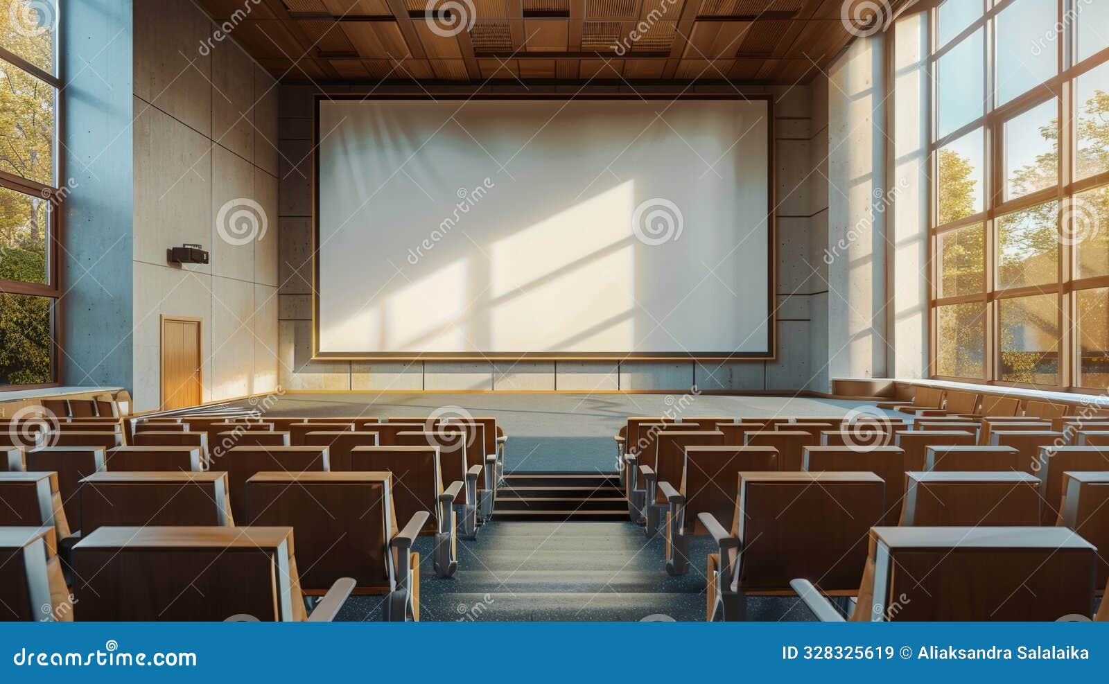 Banner Mockup Featuring an Empty University Lecture Hall with Chairs ...