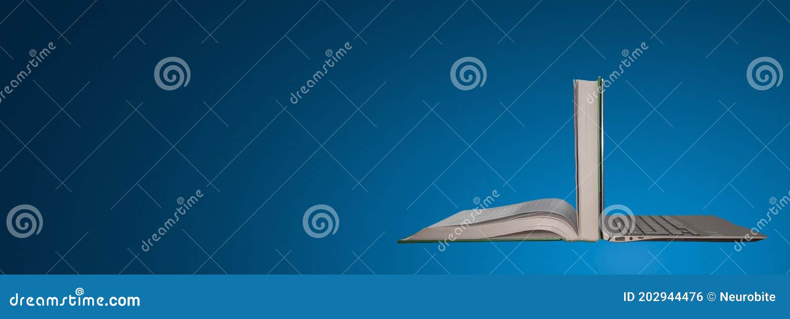 Banner with Modern Laptop Computer Positioned Back To Back with a Thick ...