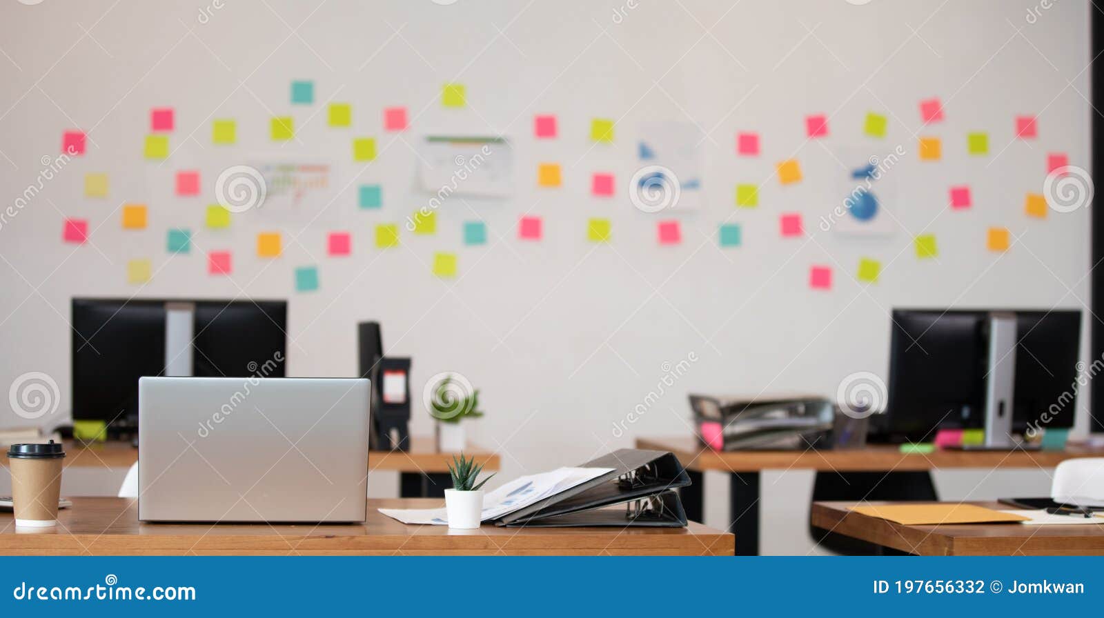 Banner of Modern Startup Office with Computer Laptop and Sticky Note ...