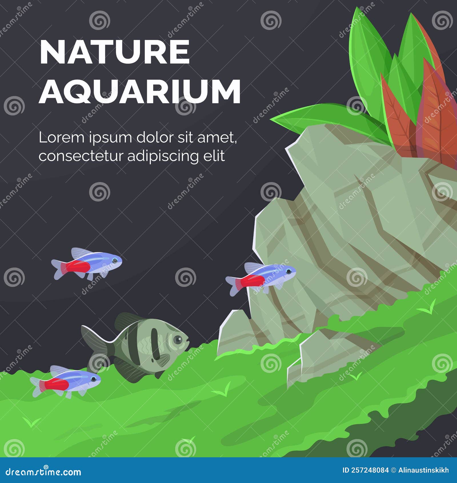 Banner with a Natural Aquarium and Fish Stock Vector - Illustration of ...