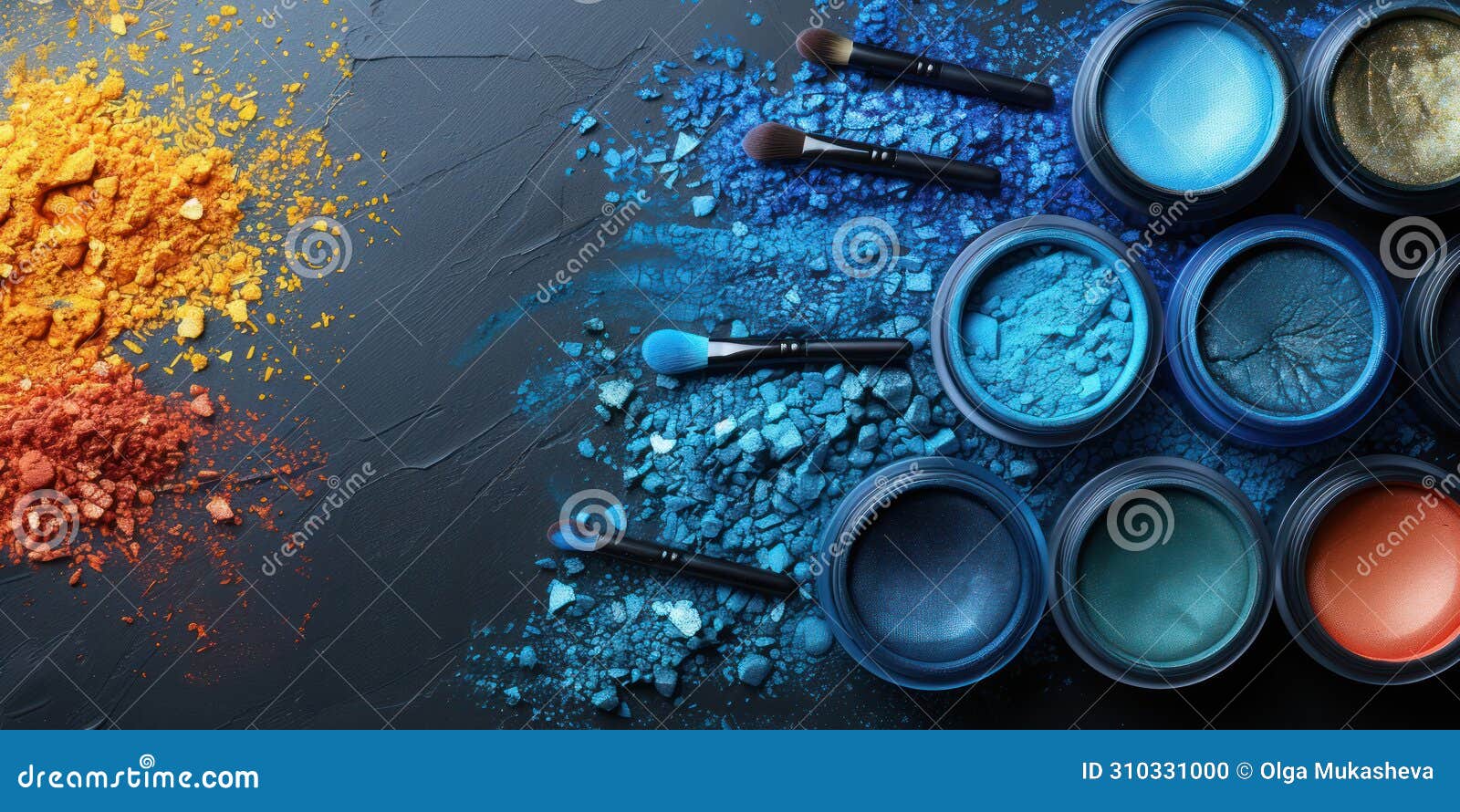 Banner of Natural Mineral Makeup and Cosmetics. Multi-colored Shadows ...