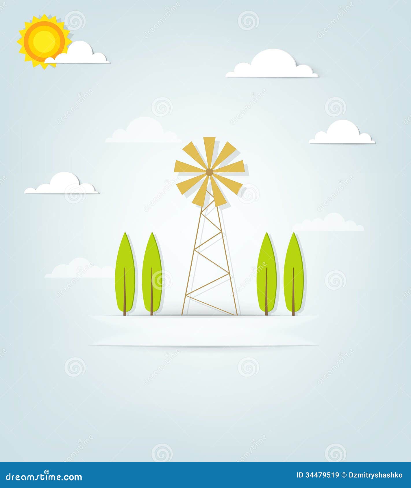 Banner with an Old Windmill and Trees Stock Vector - Illustration of ...