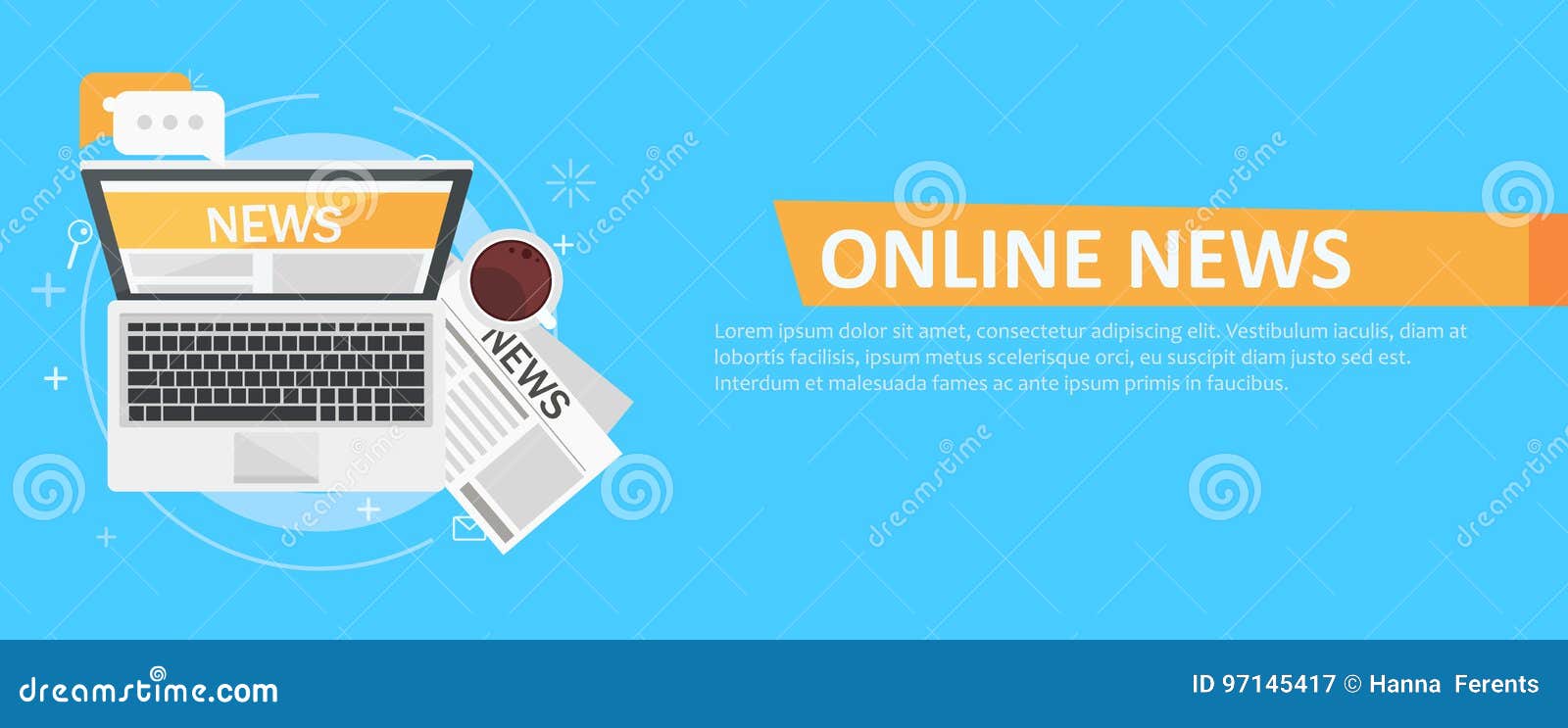 Banner Online News. Computer, Coffee, Newspaper Stock Vector ...