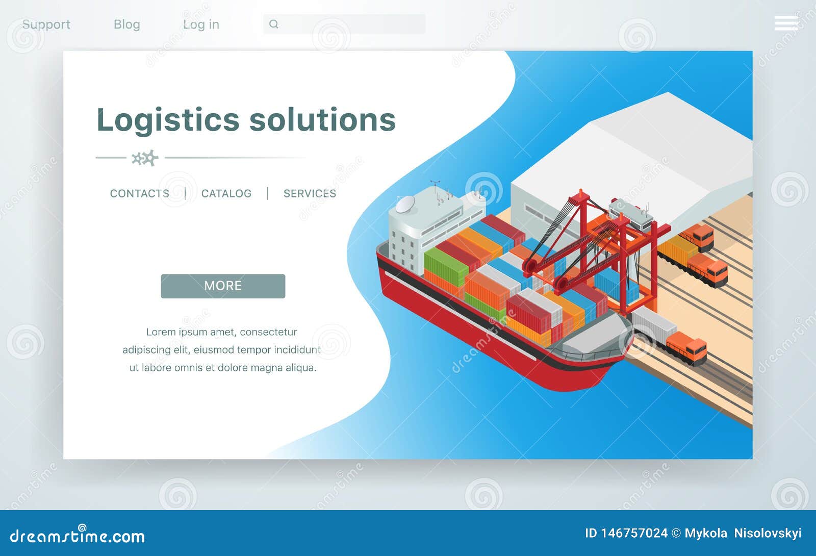 Banner Page Logistic Solutions on Cargo Ship. Stock Vector ...