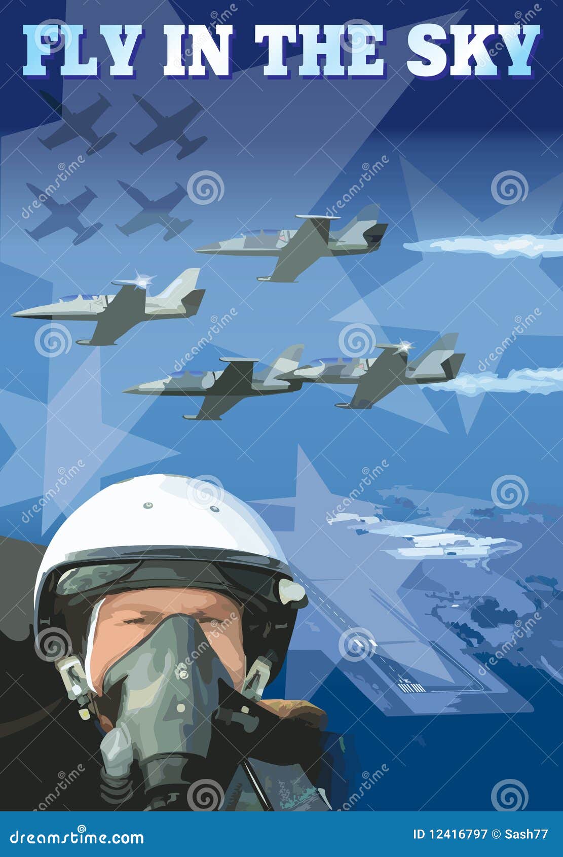 Banner of pilot and plane stock vector. Illustration of airplane - 12416797