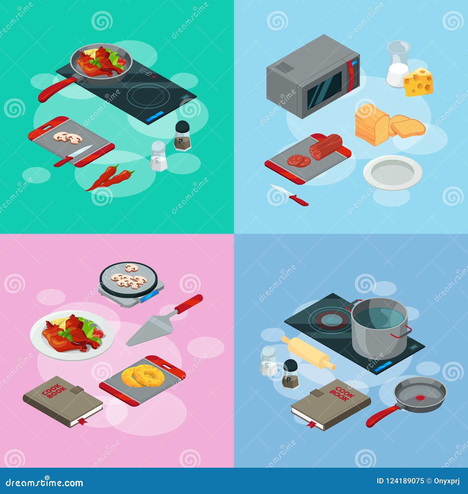 Vector Cooking Food Isometric Illustration Stock Vector - Illustration ...