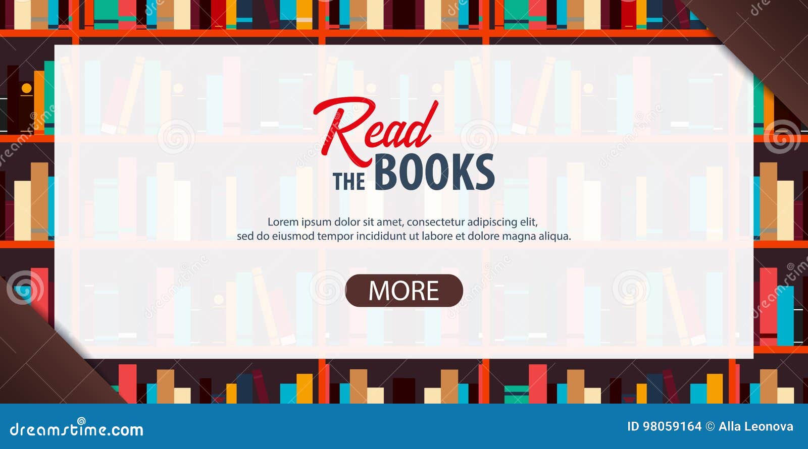 Banner Read the Books. Book Shelf or Bookcase on the Background. Stock ...