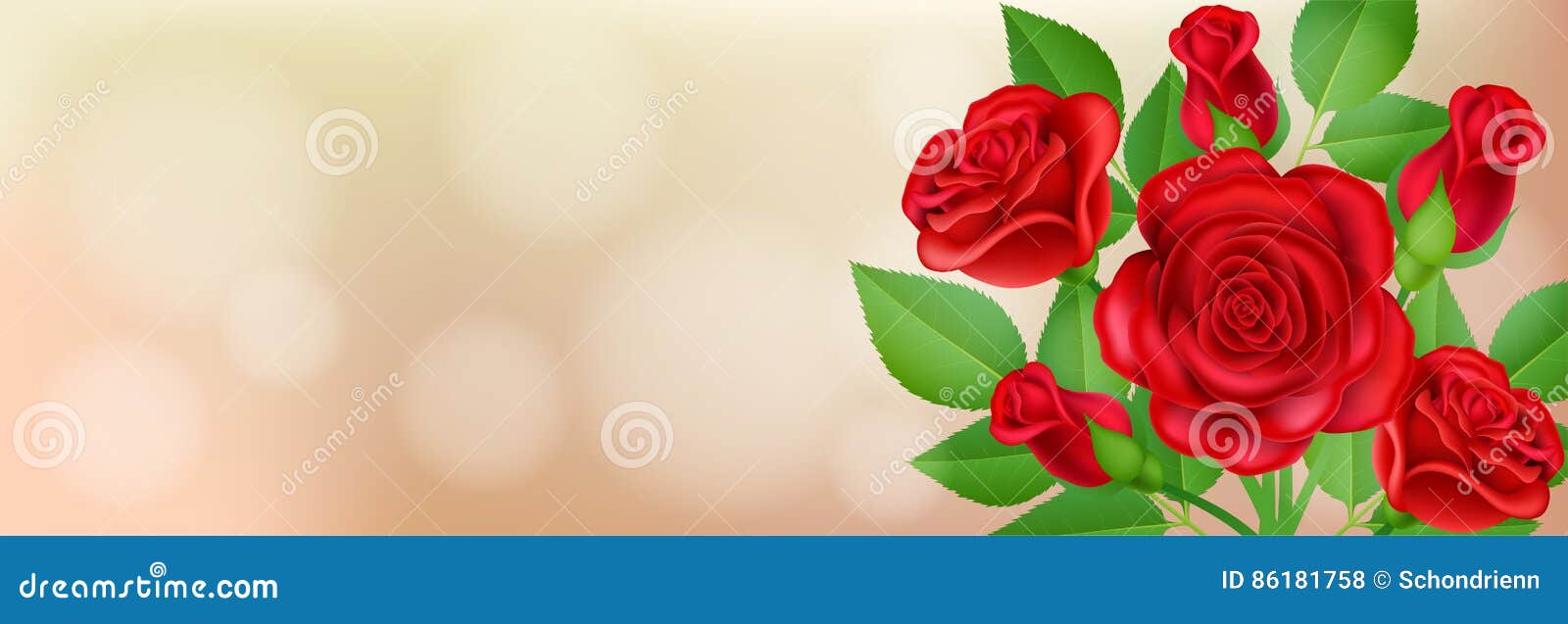 Banner with Red Rose and Leaf Stock Vector - Illustration of bunch ...