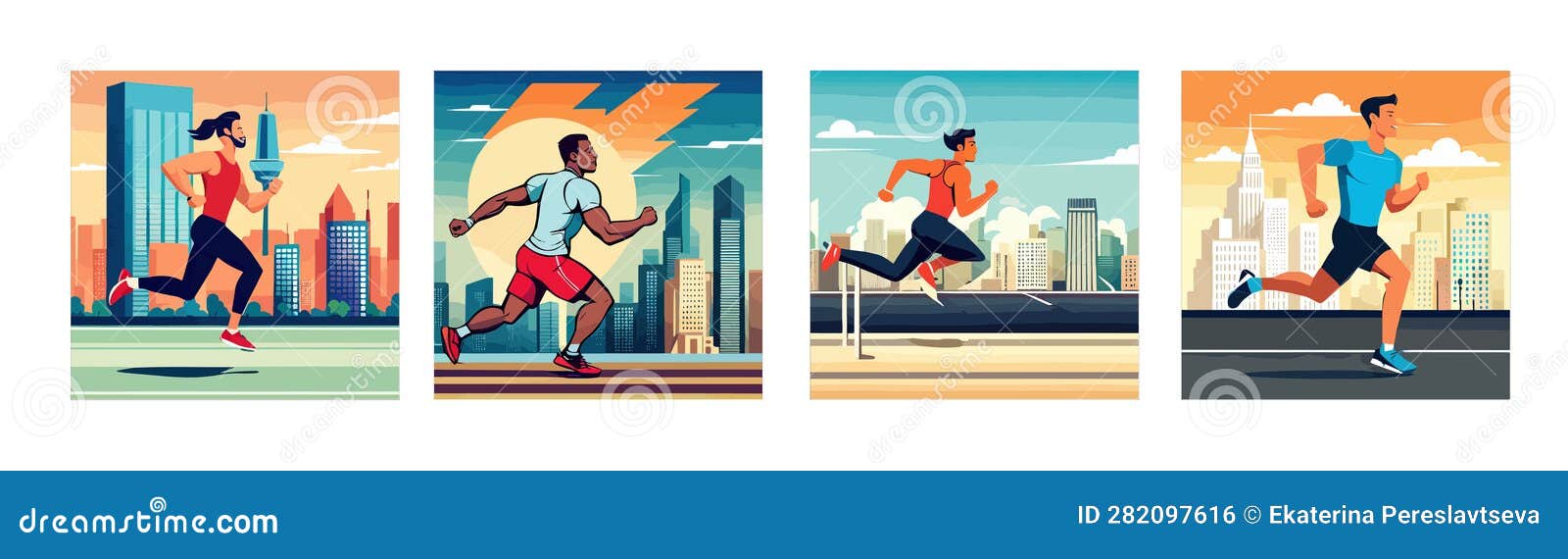 Banner Runners Set. Flat Vector Concept Illustrations Athletes Running ...