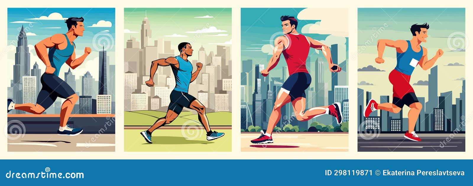 Banner Runners Set. Flat Vector Concept Illustrations Athletes Running ...