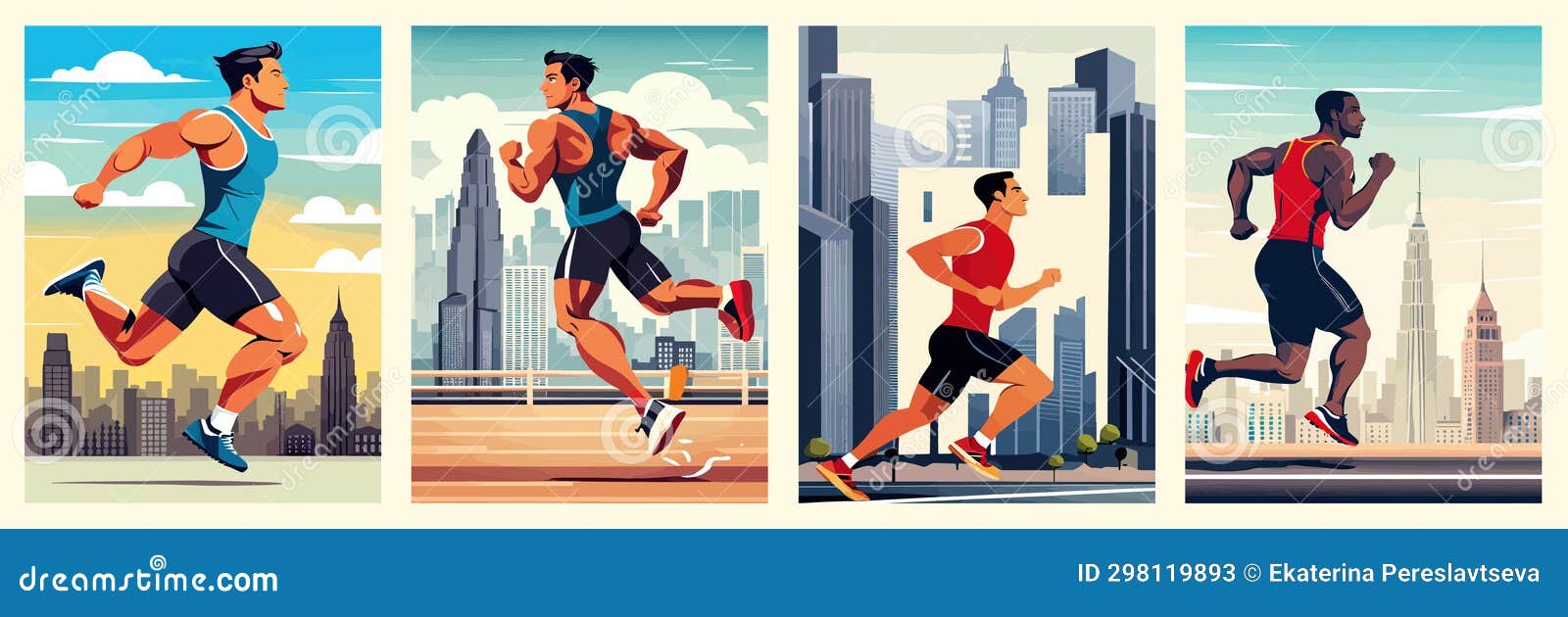 Banner Runners Set. Flat Vector Concept Illustrations Athletes Running ...