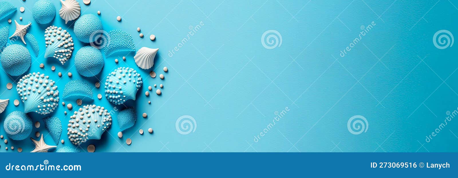 Banner of Sea Shells on the Light Blue Background, Gradient, Copy Space ...