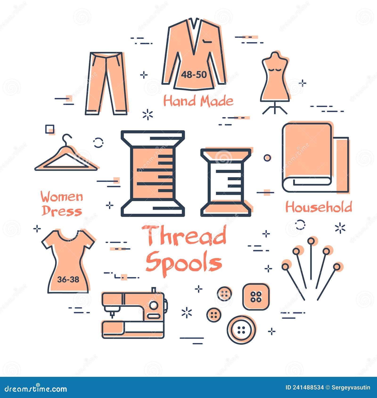 Banner with Seamstress Items for Cutting and Sewing, Design Line Style ...