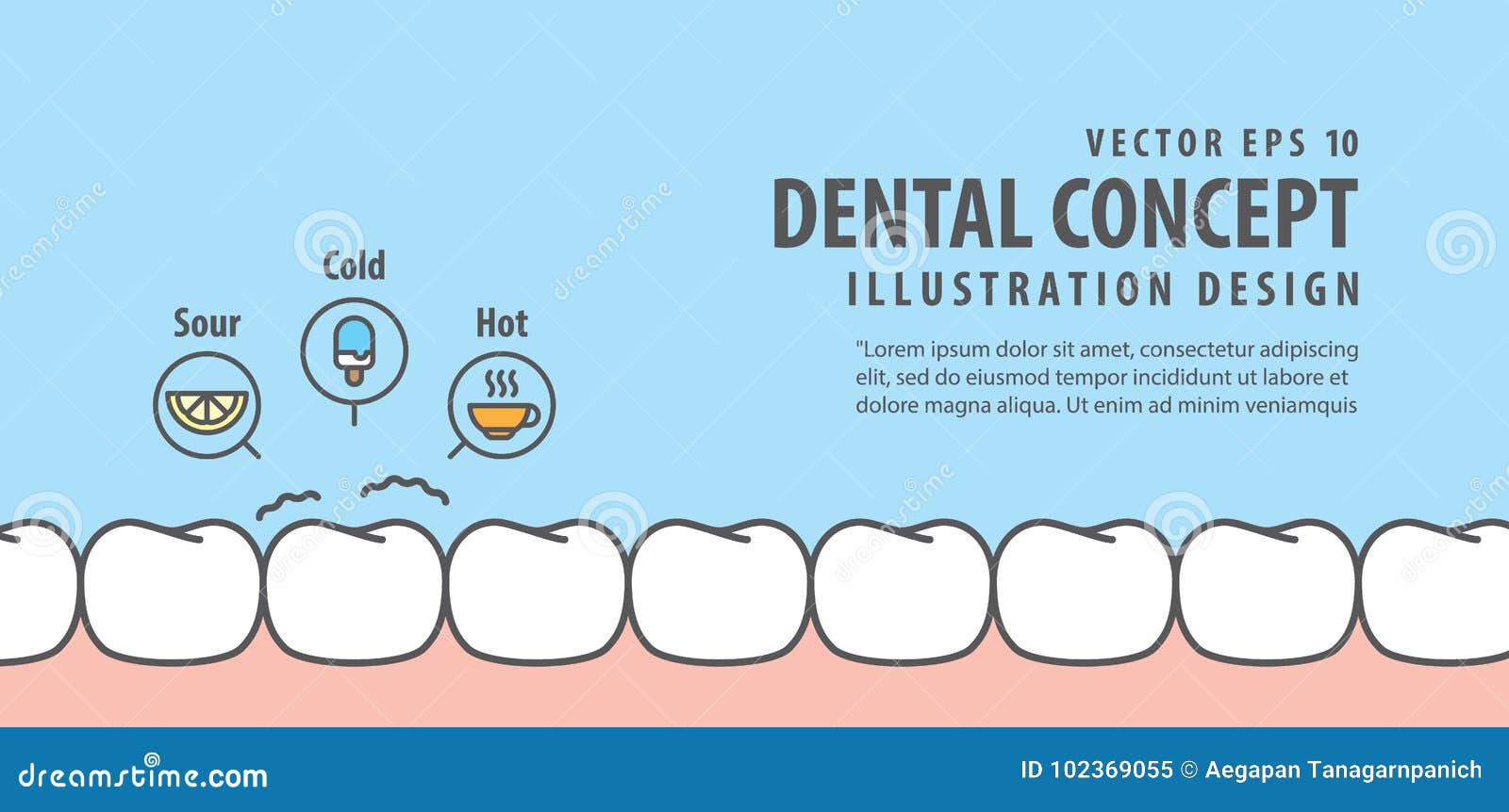 Banner Sensitive Teeth Illustration Vector on Blue Background. D Stock ...