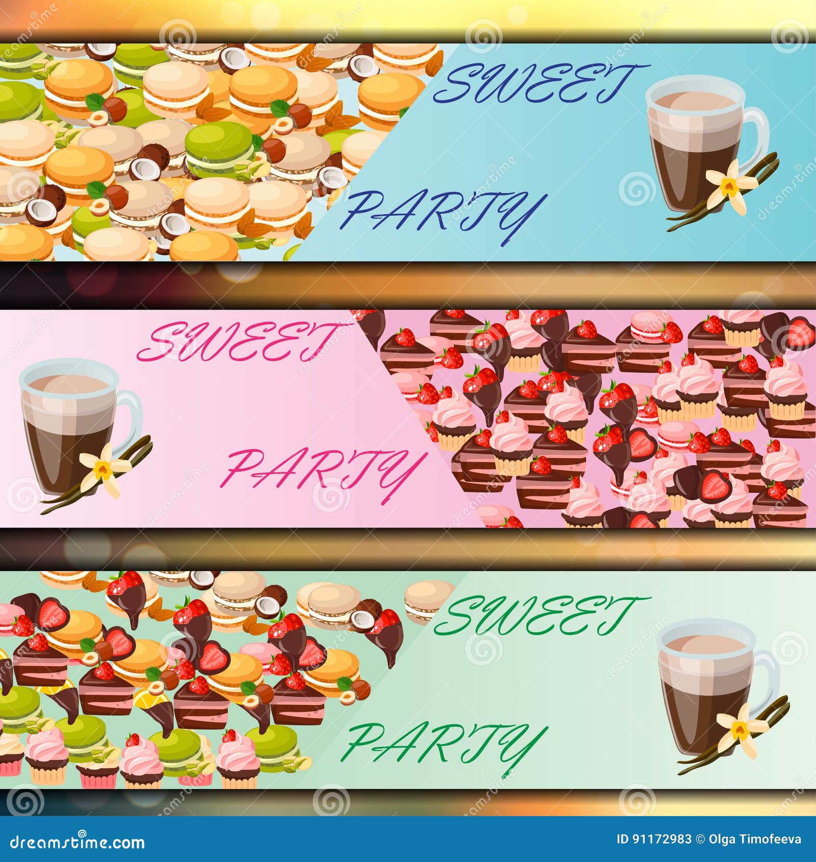 Banner set with sweets stock vector. Illustration of element - 91172983