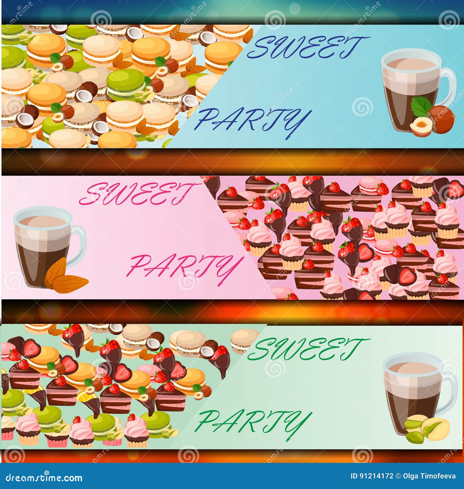 Banner set with sweets stock vector. Illustration of jasmine - 91214172
